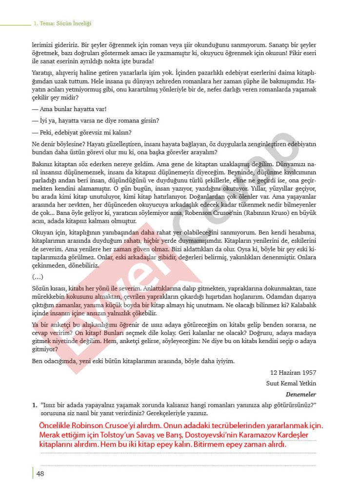 9. Sınıf Edebiyat Ders Kitabı Cevapları Meb Yayınları Sayfa 45-46-47-48-49-50