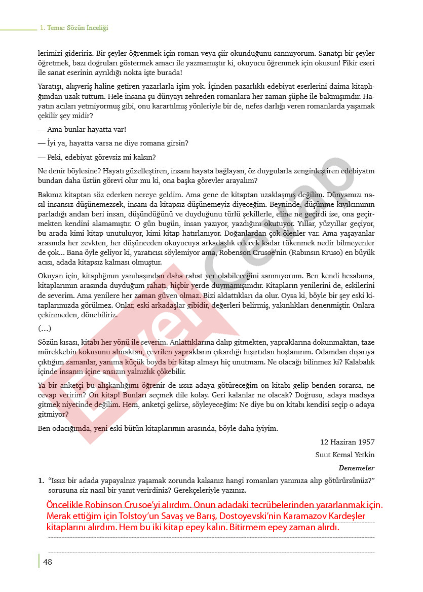 9. Sınıf Edebiyat Ders Kitabı Cevapları Meb Yayınları Sayfa 45-46-47-48-49-50