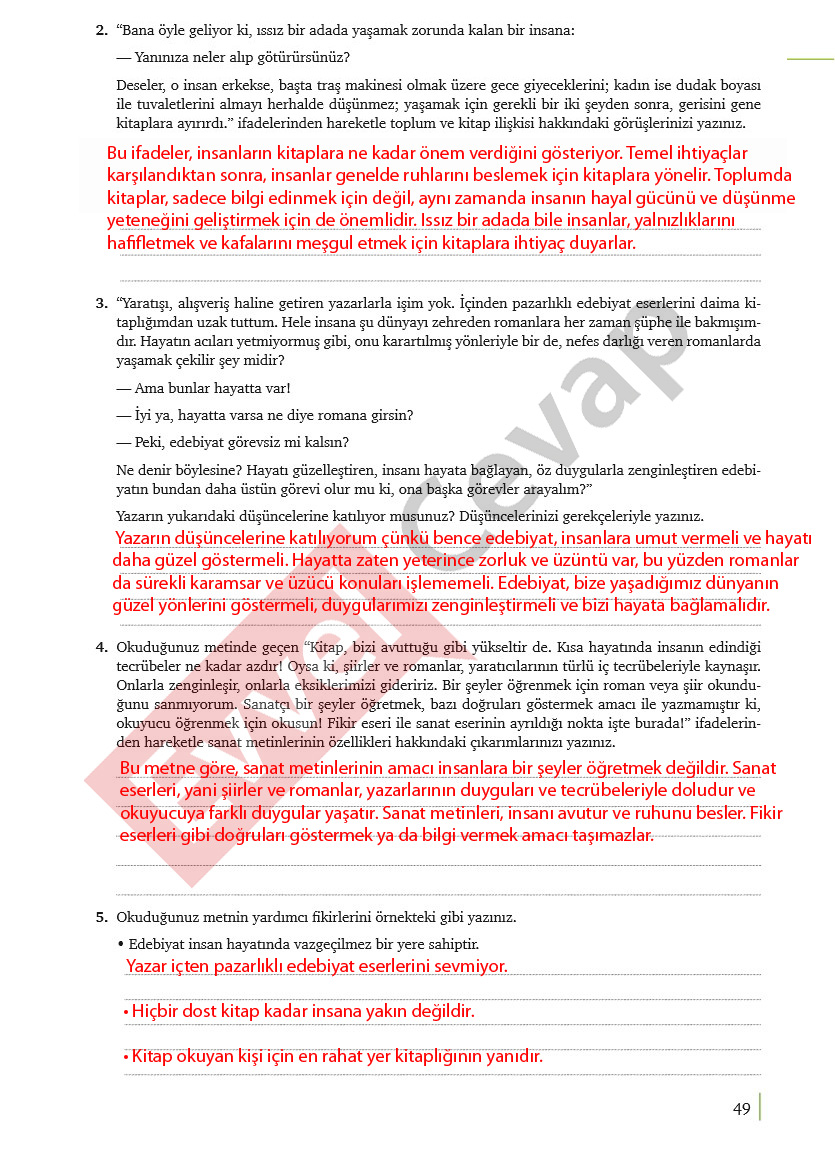 9. Sınıf Edebiyat Ders Kitabı Cevapları Meb Yayınları Sayfa 45-46-47-48-49-50
