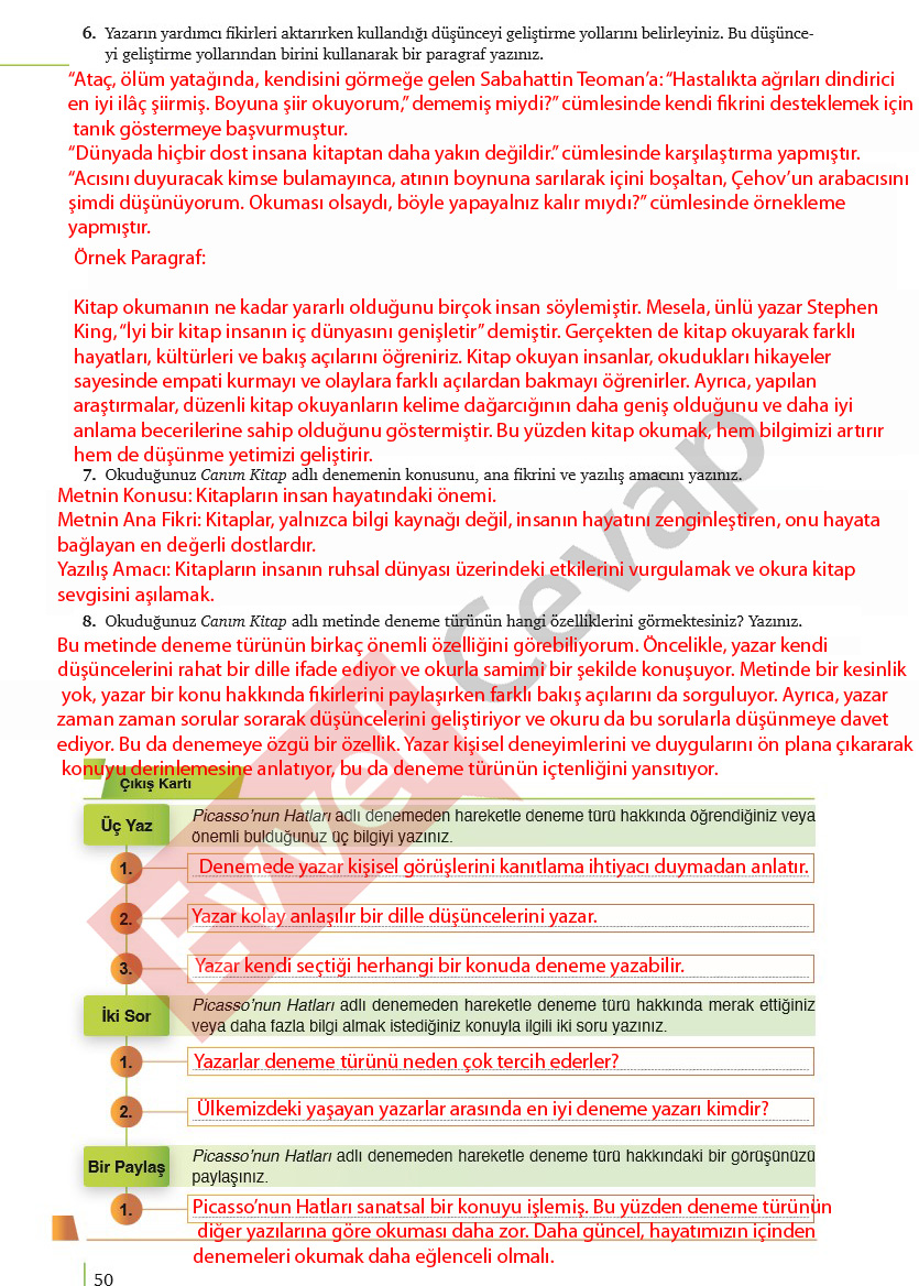 9. Sınıf Edebiyat Ders Kitabı Cevapları Meb Yayınları Sayfa 45-46-47-48-49-50