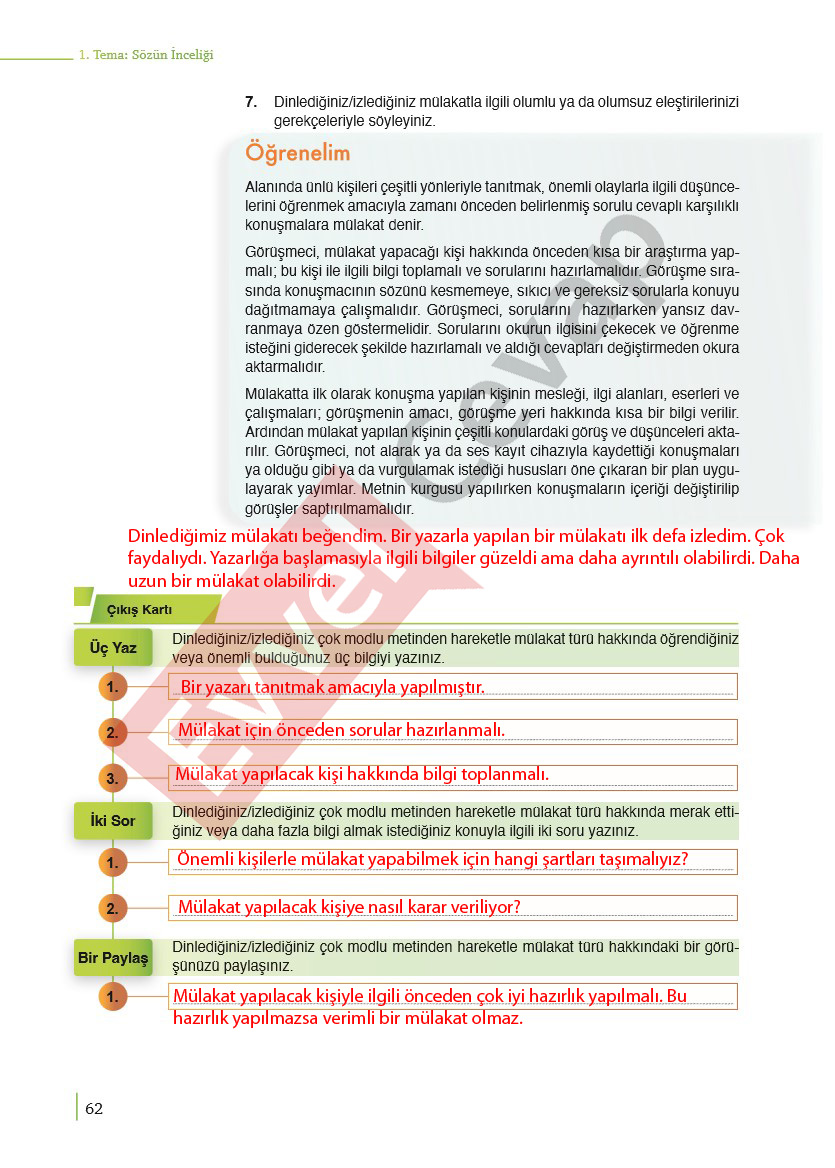 9. Sınıf Edebiyat Ders Kitabı Cevapları Meb Yayınları Sayfa 56-57-58-59-60-61-62