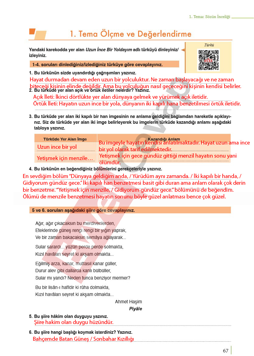 9. Sınıf Edebiyat Ders Kitabı Cevapları Meb Yayınları Sayfa 67-68-69-70-71