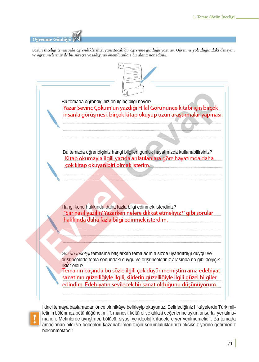 9. Sınıf Edebiyat Ders Kitabı Cevapları Meb Yayınları Sayfa 67-68-69-70-71