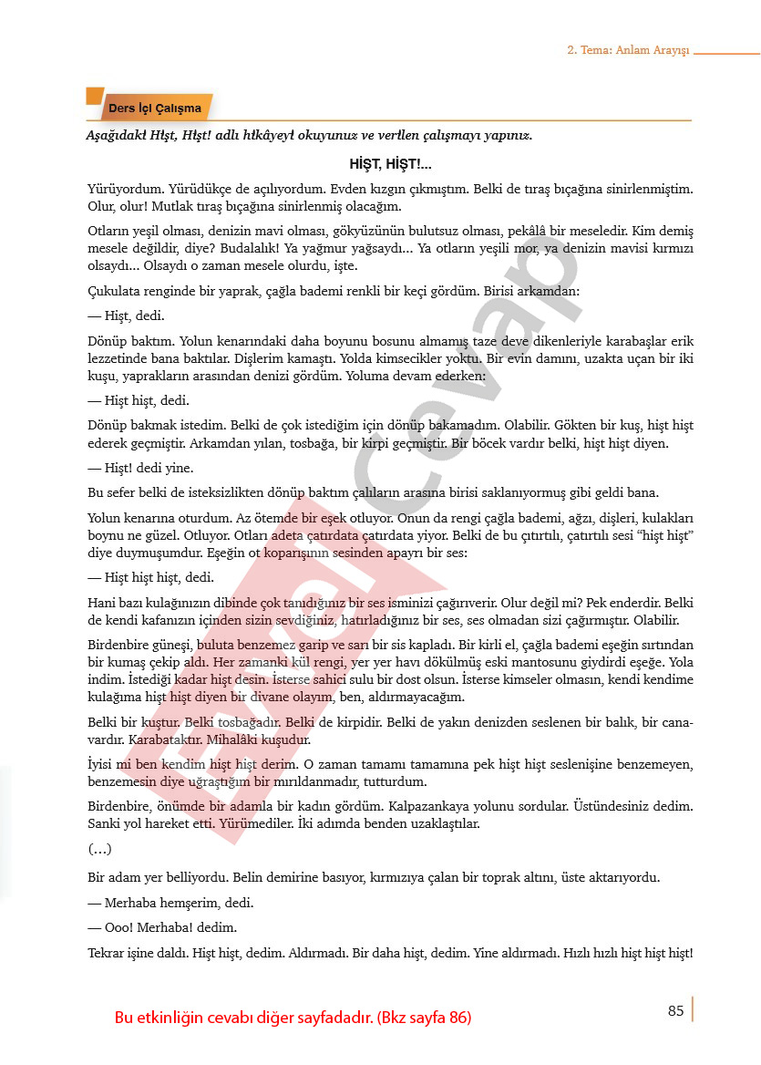 9. Sınıf Edebiyat Ders Kitabı Cevapları Meb Yayınları Sayfa 85-86-87-88-89-90