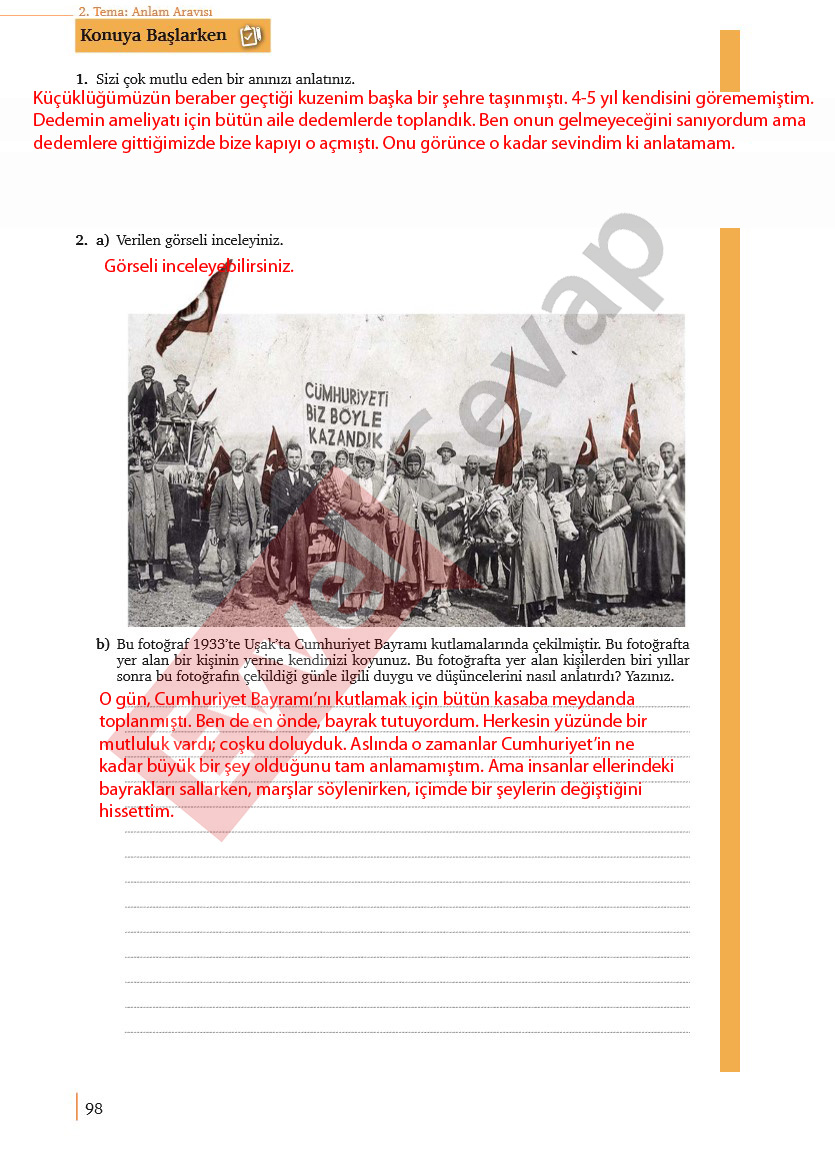 9. Sınıf Edebiyat Ders Kitabı Cevapları Meb Yayınları Sayfa 98-99-100-101