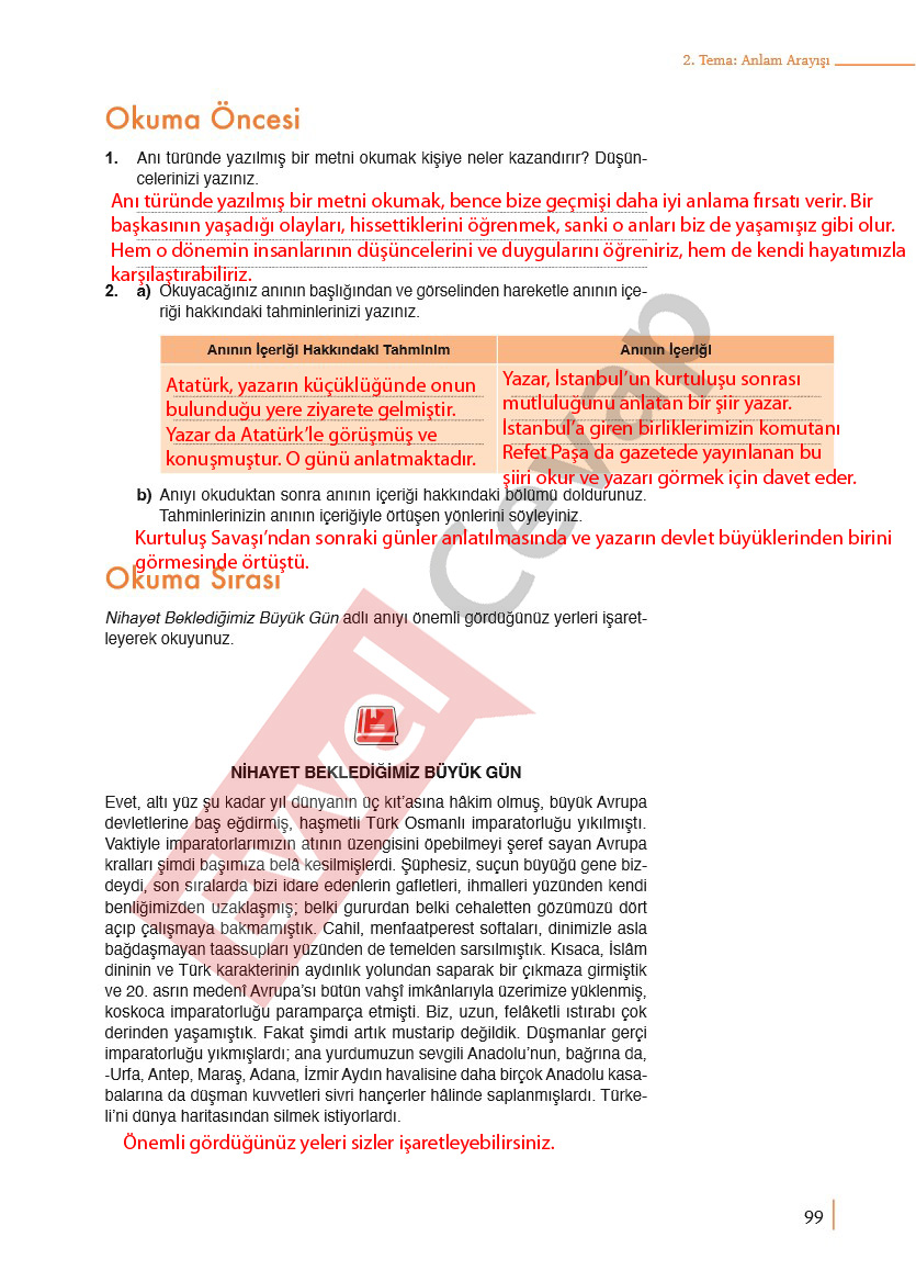 9. Sınıf Edebiyat Ders Kitabı Cevapları Meb Yayınları Sayfa 98-99-100-101