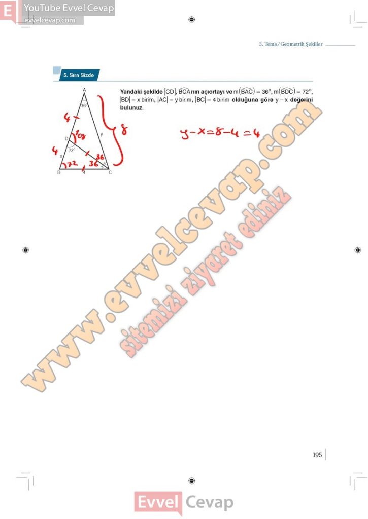 9. Sınıf Matematik Ders Kitabı Cevapları Meb Yayınları (1. Kitap) Sayfa 195