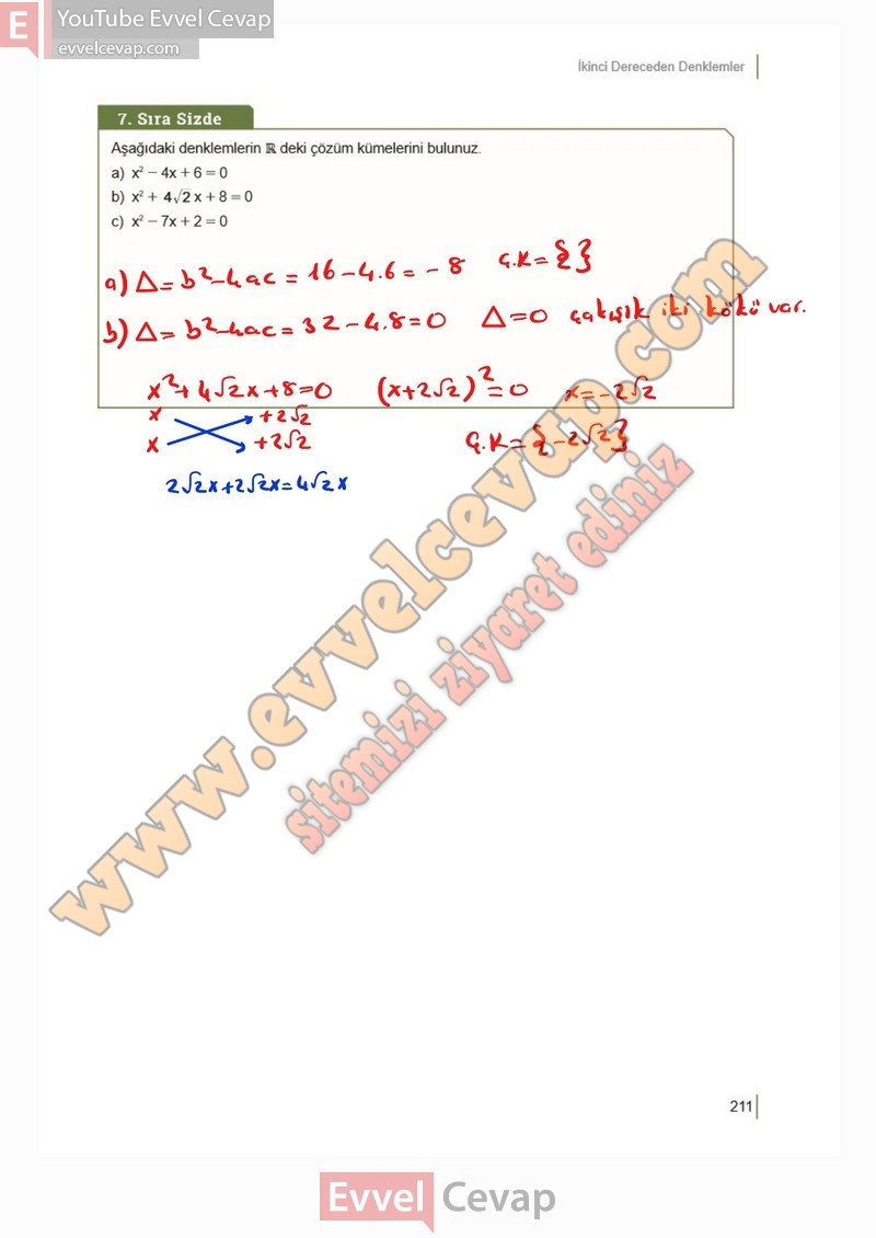 10. Sınıf Matematik Ders Kitabı Cevapları Meb Yayınları Sayfa 211