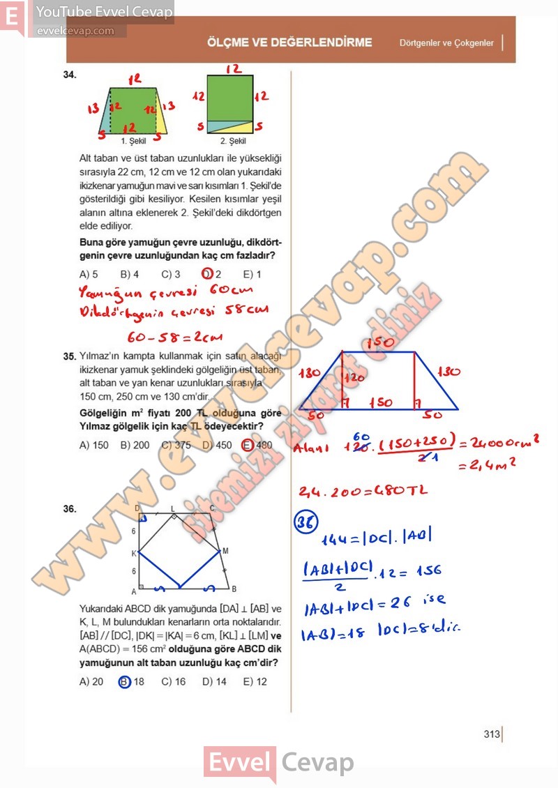 10. Sınıf Matematik Ders Kitabı Cevapları Sayfa 308-309-310-311-312-313 ...