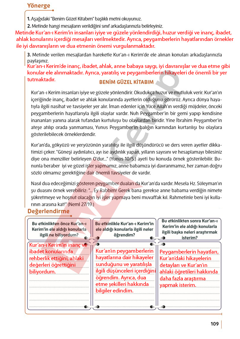 5. Sınıf Din Kültürü Kitabı Cevapları Sayfa 108-109