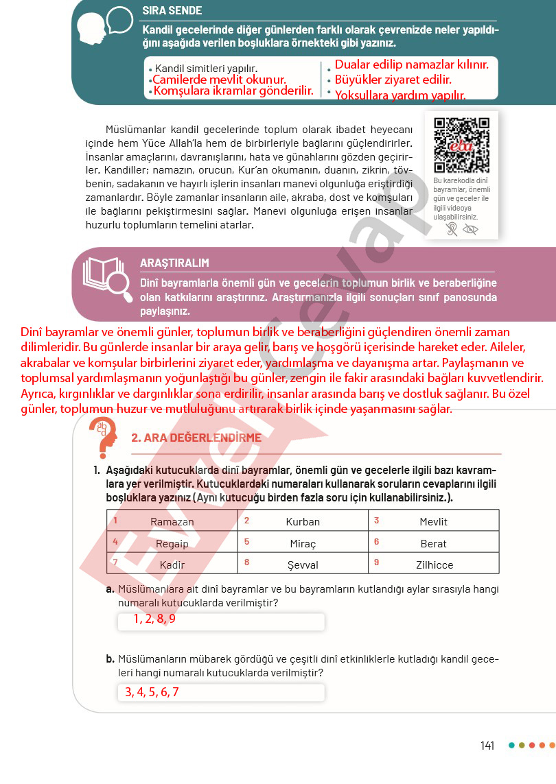 6. Sınıf Din Kültürü Kitabı Cevapları Sayfa 138-139-140-141