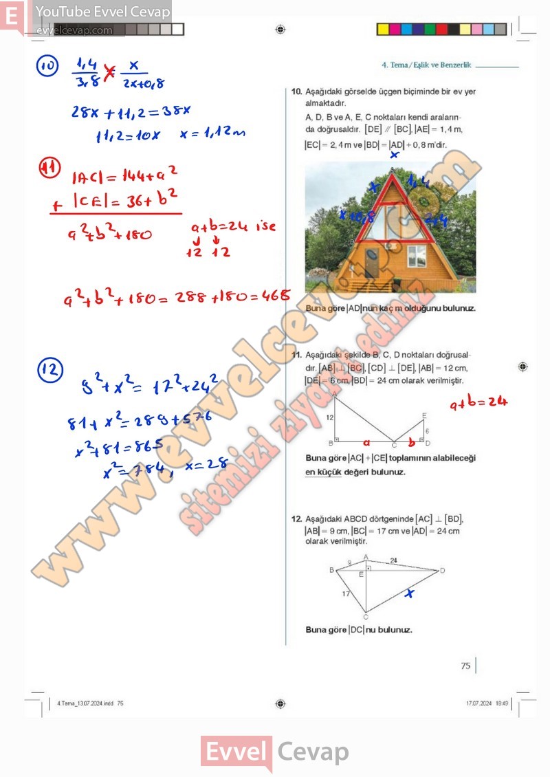 9. Sınıf Matematik Ders Kitabı Cevapları Meb Yayınları (2. Kitap) Sayfa 75