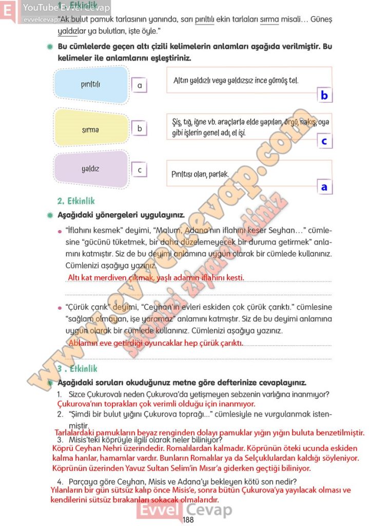 4. Sınıf Tuna Yayınları Türkçe Ders Kitabı Cevapları Sayfa 186-187-188 ...