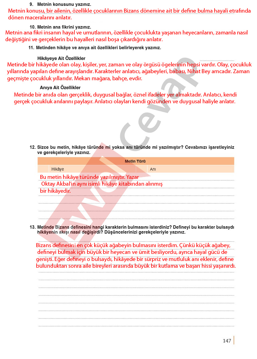 9. Sınıf Edebiyat Ders Kitabı Cevapları Meb Yayınları Sayfa 143-144-145-146-147-148-149