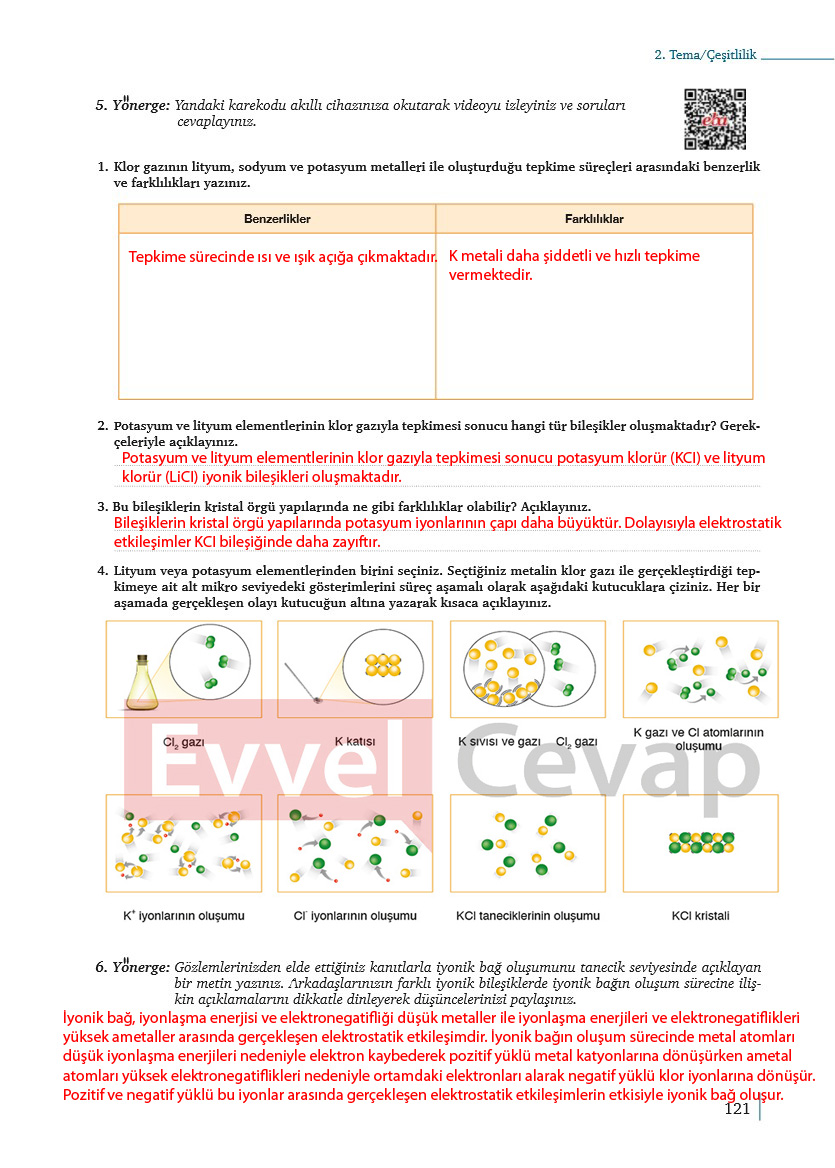 9. Sınıf Kimya Ders Kitabı Cevapları Sayfa 116-117-118-119-120-121-122-123-124-125-126