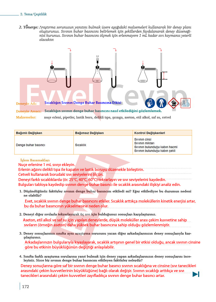 9. Sınıf Kimya Ders Kitabı Cevapları Sayfa 168-169-170-171-172-173-174-175-176