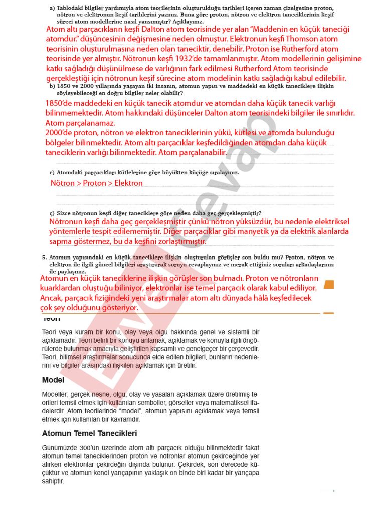 9. Sınıf Kimya Ders Kitabı Cevapları Sayfa 48-49-50-51