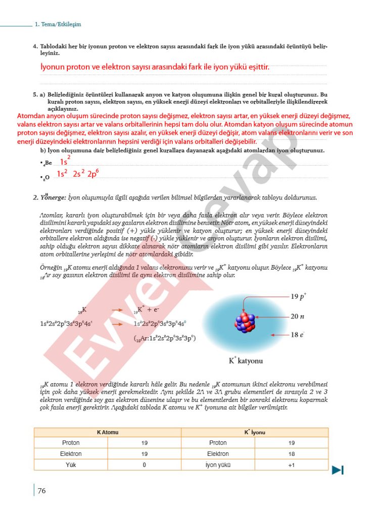 9. Sınıf Kimya Ders Kitabı Cevapları Sayfa 75-76-77-78-79