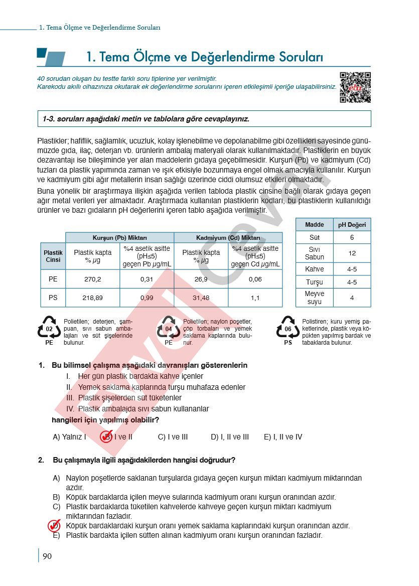 9. Sınıf Kimya Ders Kitabı Cevapları Sayfa 90-91-92-93-94-95-96-97-98-99-100-101-102-103-104-105