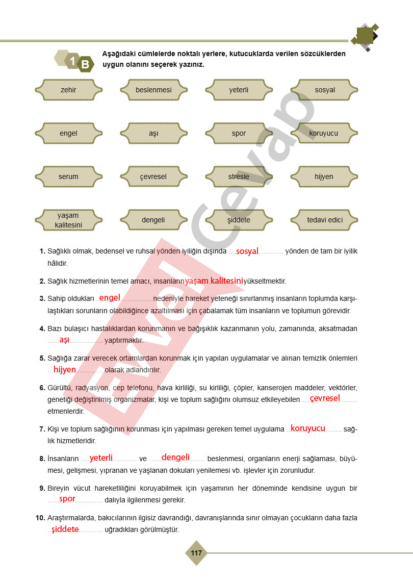 9. Sınıf Sağlık Bilgisi ve Trafik Kültürü Ders Kitabı Cevapları Ferman ...