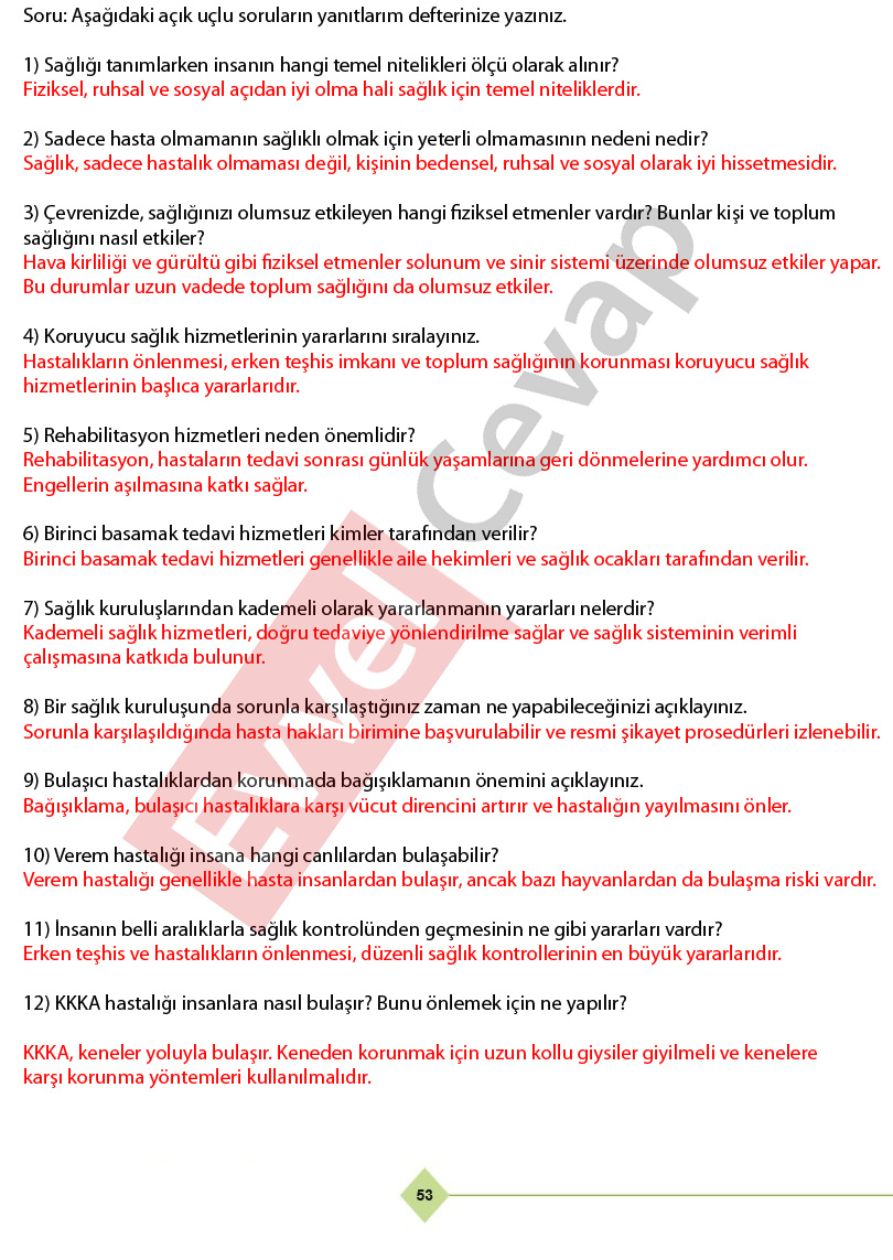 9. Sınıf Sağlık Bilgisi ve Trafik Kültürü Ders Kitabı Cevapları Ferman ...