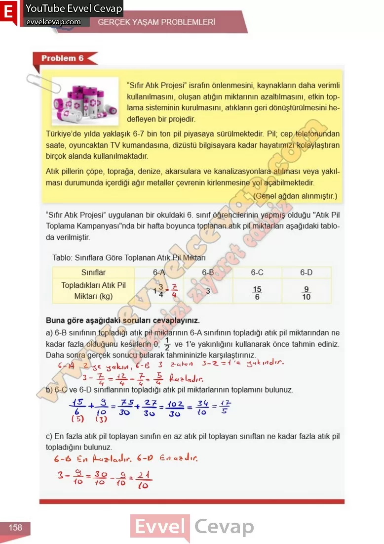 6. Sınıf Matematik Ders Kitabı Cevapları Meb Yayınları (1. Kitap) Sayfa 158